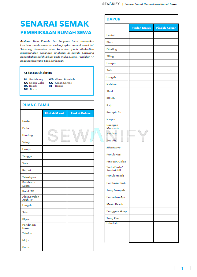 [Download] Checklist Pemeriksaan Rumah Sewa | Sewanify